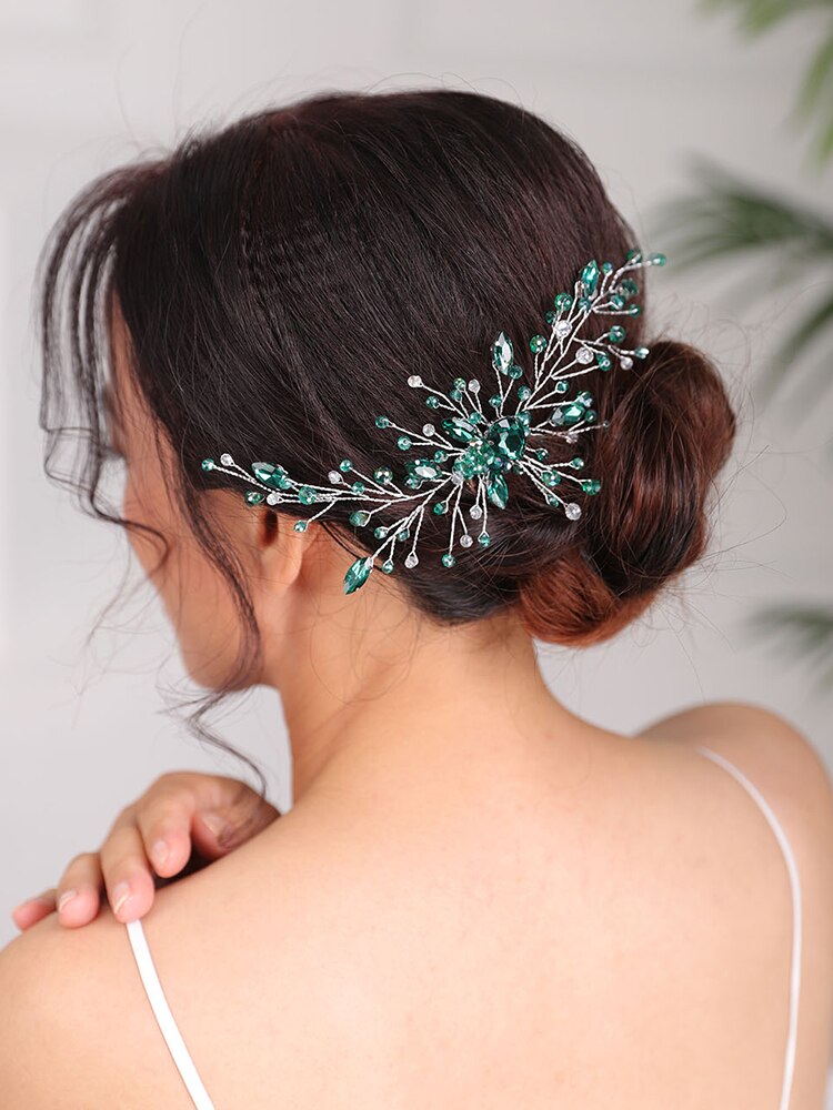 Bruiloft Bruids Haar Kam Strass Groene Hoofdband T... – Vicedeal