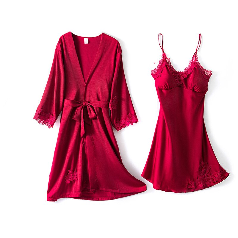 Summer female ice silk robes sexy thin suspender d... – Grandado