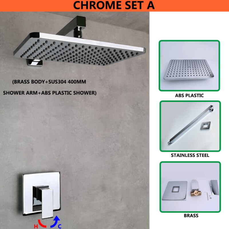 Shine Chrome Square Concealed In Wall Head Shower ... – Grandado