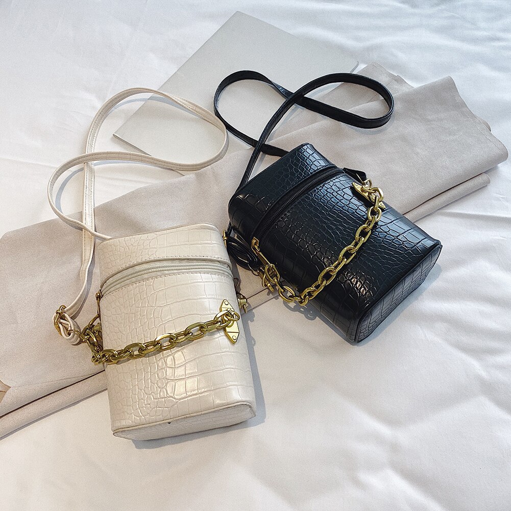 Women Solid Bucket Messenger Bag Retro Alligator P... – Grandado