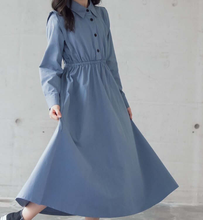 kids girls long sleeve buttoned midi flare dress 6... – Grandado