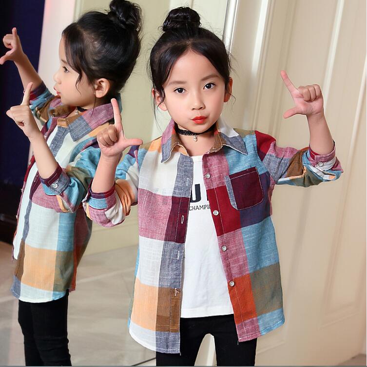 Girls Plaid Shirts High 100% Cotton Children Botto... – Grandado