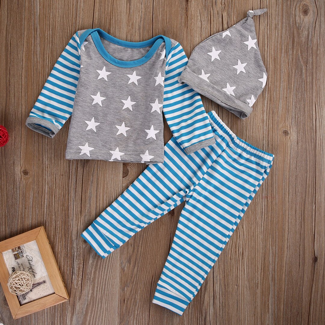 Newborn baby boys set Blue Striped clothing set co... – Vicedeal