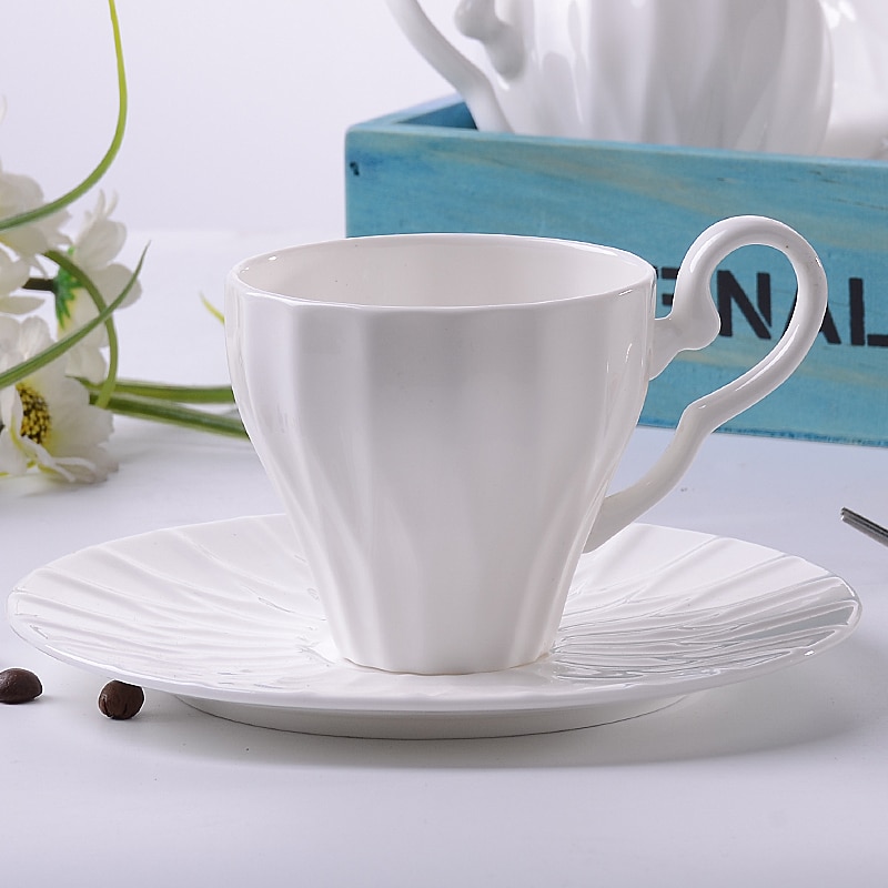 200ML, bone china coffee cup saucer set, relief , ... – Grandado