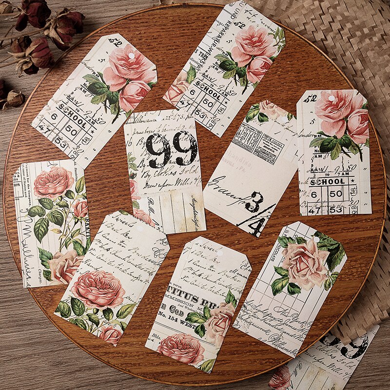 10Pcs/Pack Vintage Flowers Number Ticket Tag Label... – Grandado