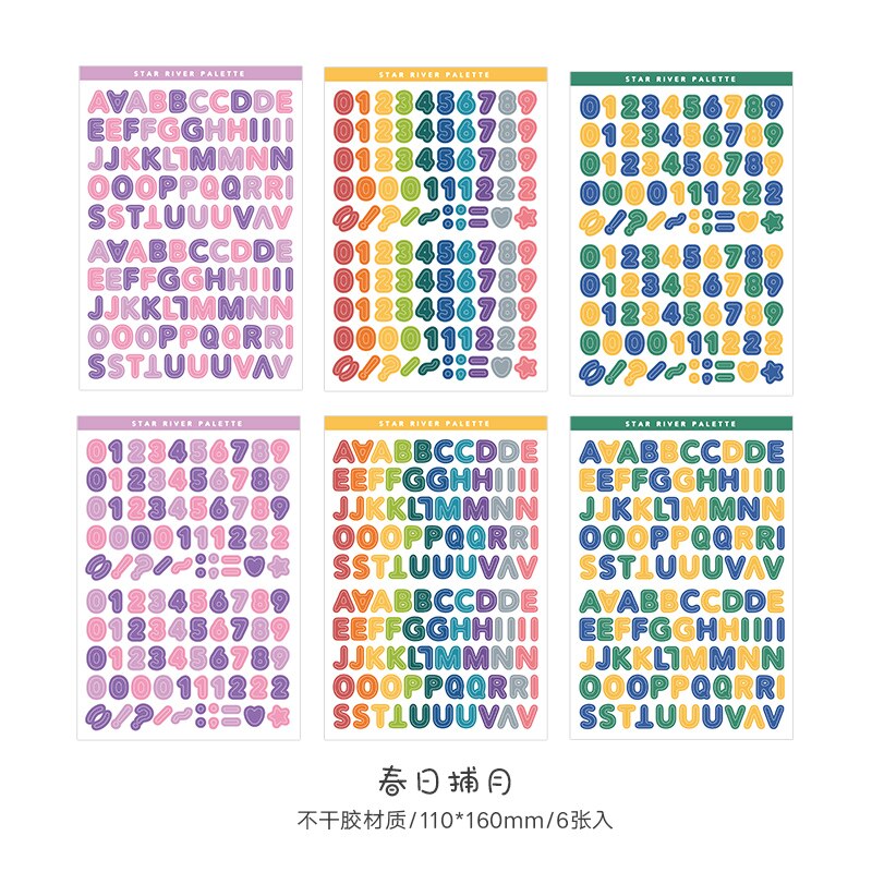 6Sheets Candy Color Digital Letter Stickers Alphab... – Grandado