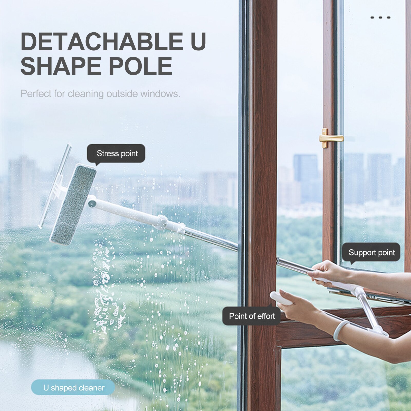 3 In 1 U-vormige Window Squeegee Met Extension Pol... – Vicedeal
