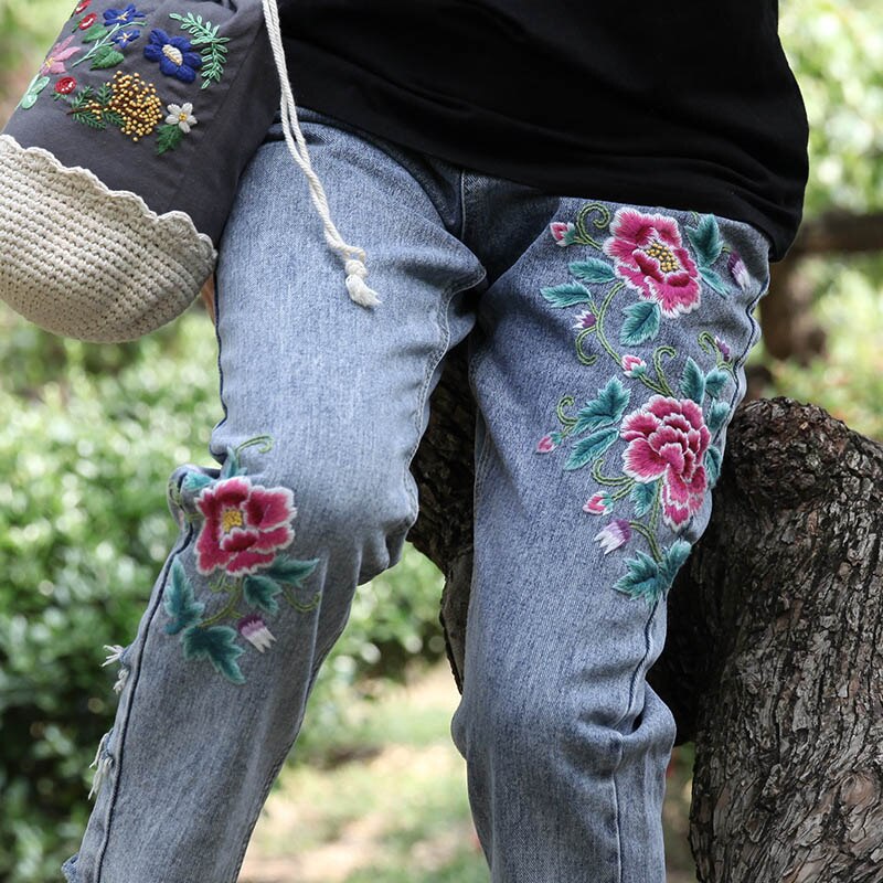 DIY Embroidery Clothes Trousers Kits Flower Printe... – Grandado