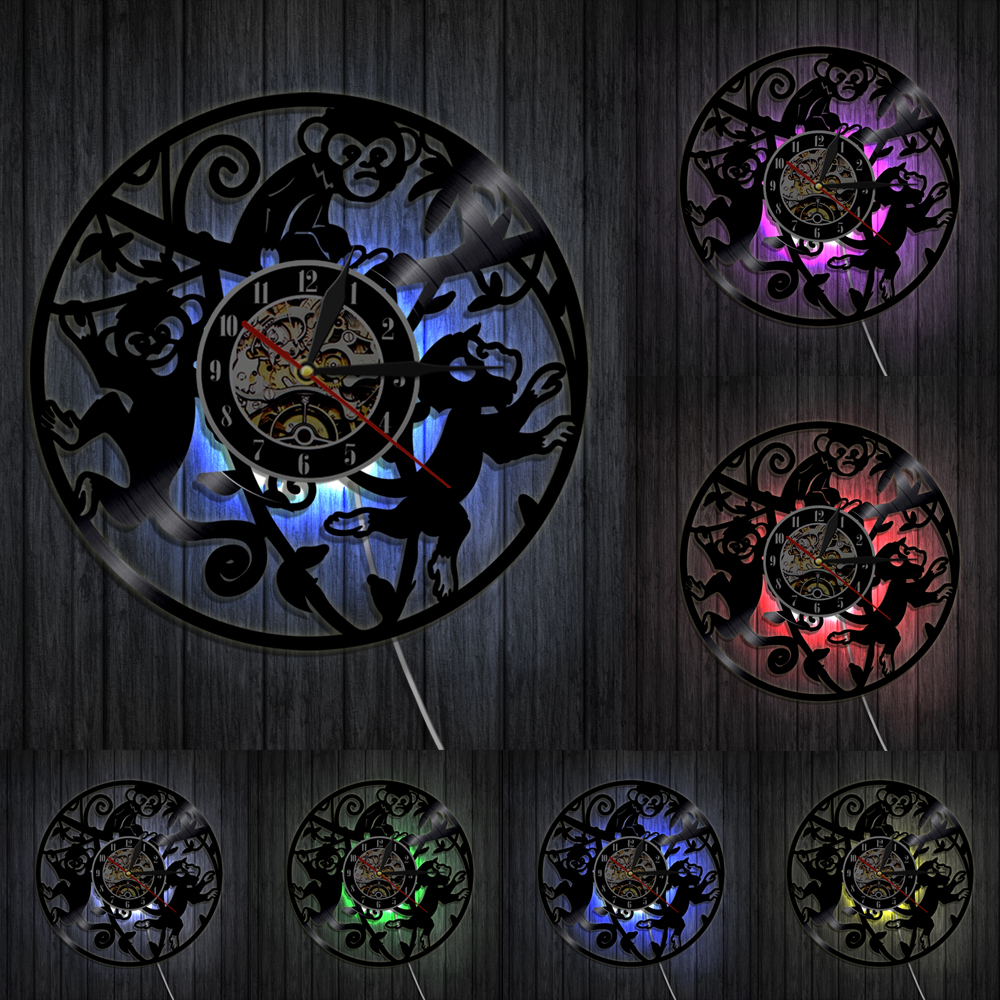 Monkey Vinyl Record Clock With LED Backlight Monke... – Vicedeal