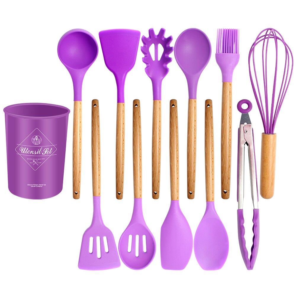 12 Stuks Siliconen Turner Set Houten Handvat Non-s... – Grandado