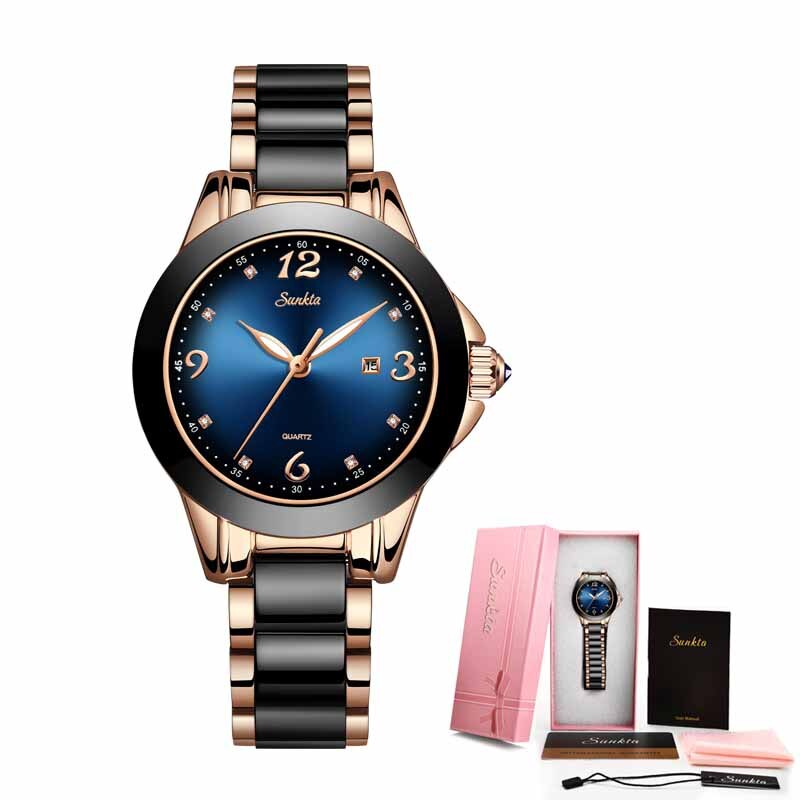 SUNKTA Brand Watch Women Luxury Ceramic And Steel ... – Grandado