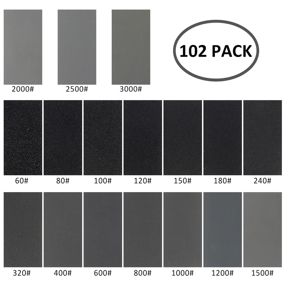 102Pc Wet Dry Sandpaper 60 To 3000 Grit Assortment... – Vicedeal