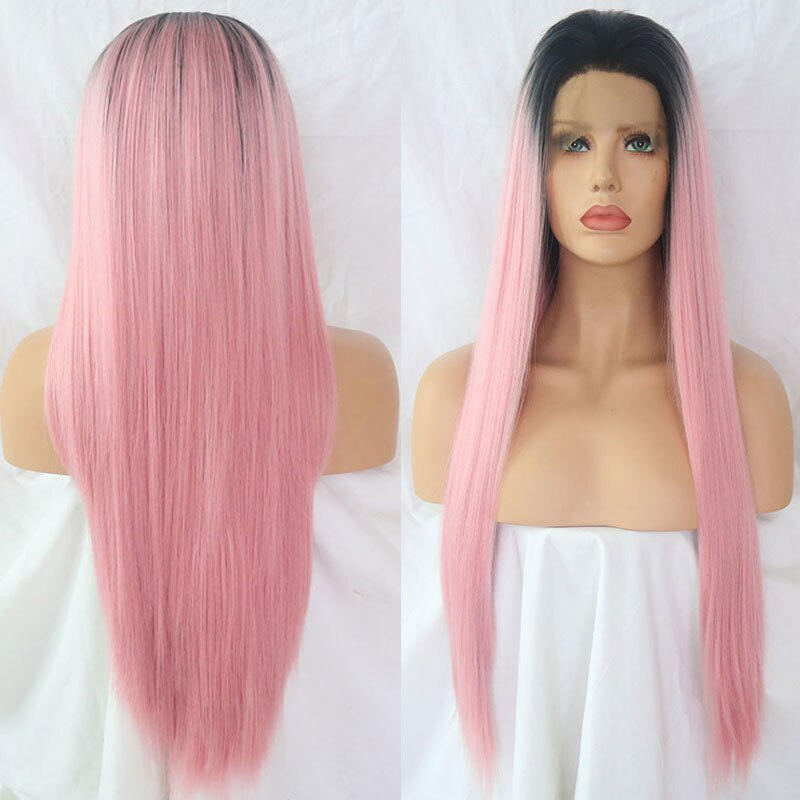 Peluca con malla frontal sintética recta color ros... – Grandado