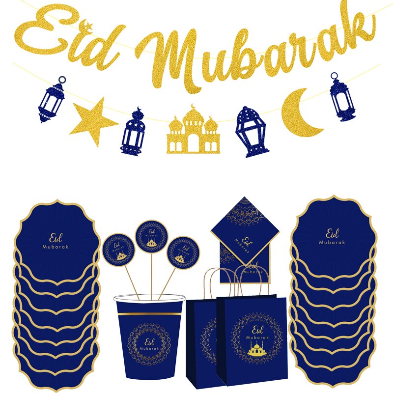 Eid Mubarak Decor for Home Blue Disposable Plate D... – Vicedeal