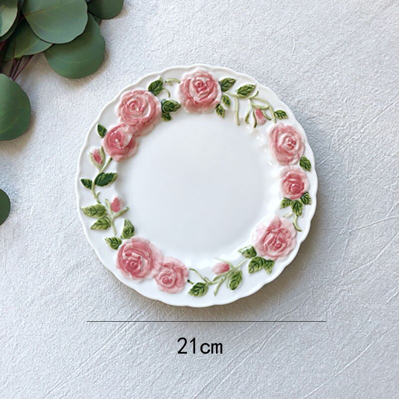 Embossed Rose Ceramic Plate Coffee Cups Saucer Bow... – Grandado