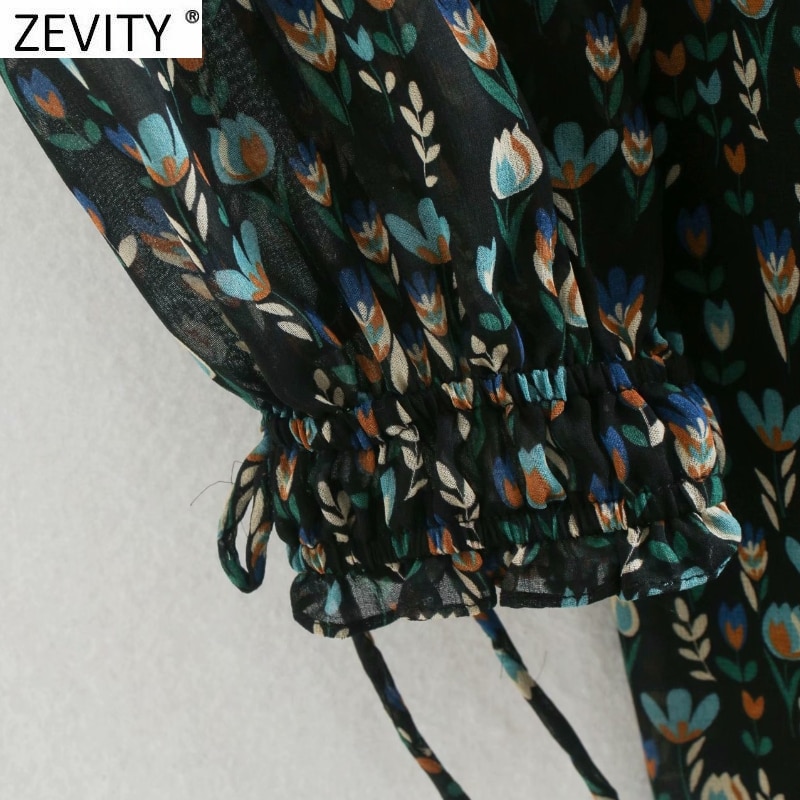 Zevity Women Pleated Ruffles FLower Print Chiffon ... – Grandado