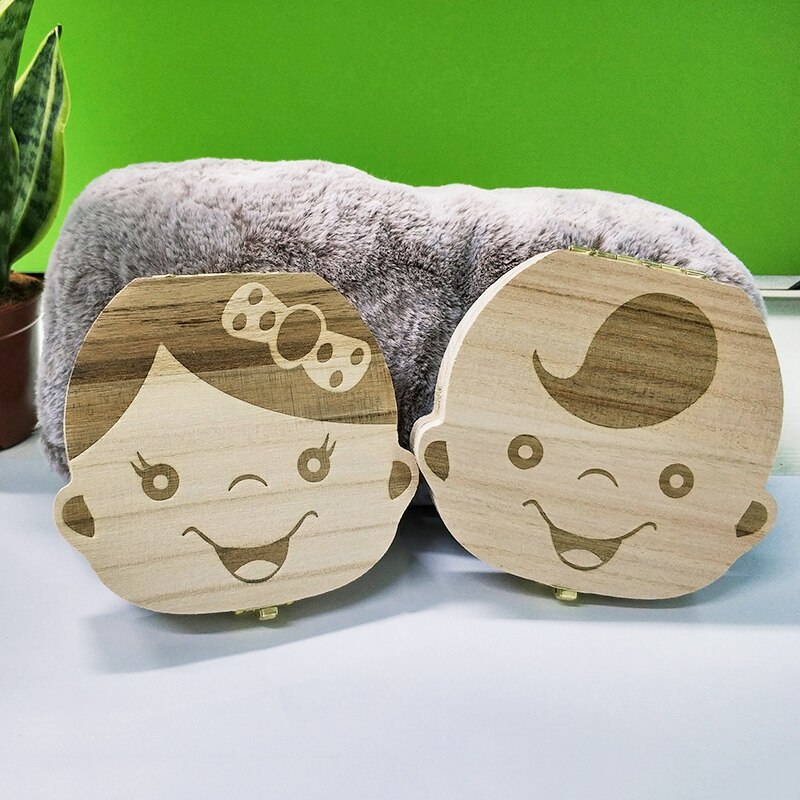 Houten Baby Kids Tand Opbergdoos Engels/Spaans/Fra... – Vicedeal