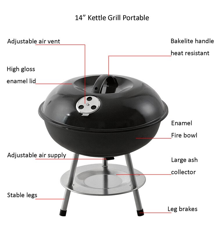 14'' Round Easy Assembled BBQ Grill Easy t... – Vicedeal