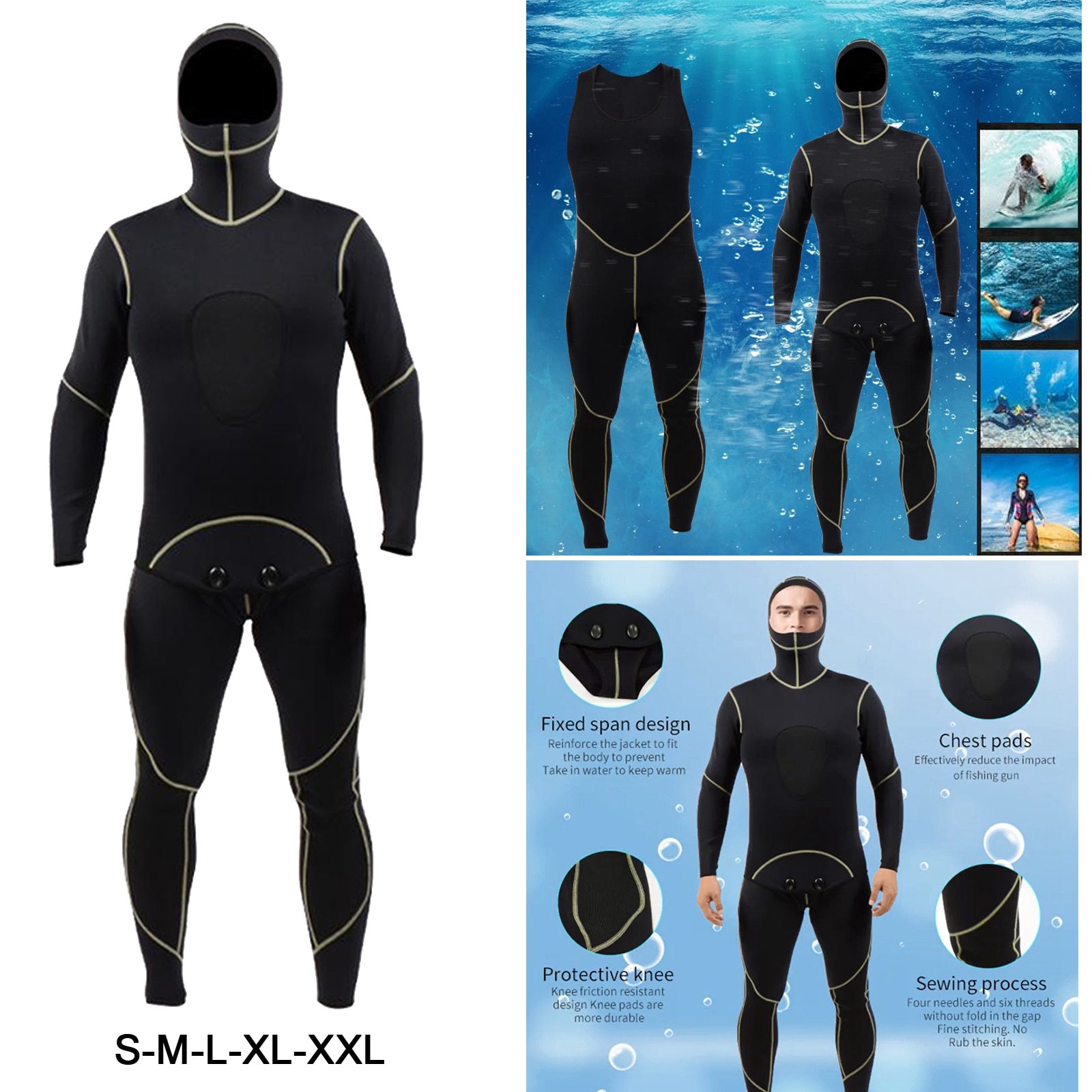 Neoprene 2mm Winter Wetsuit Two Piece Hooded Spear... – Vicedeal