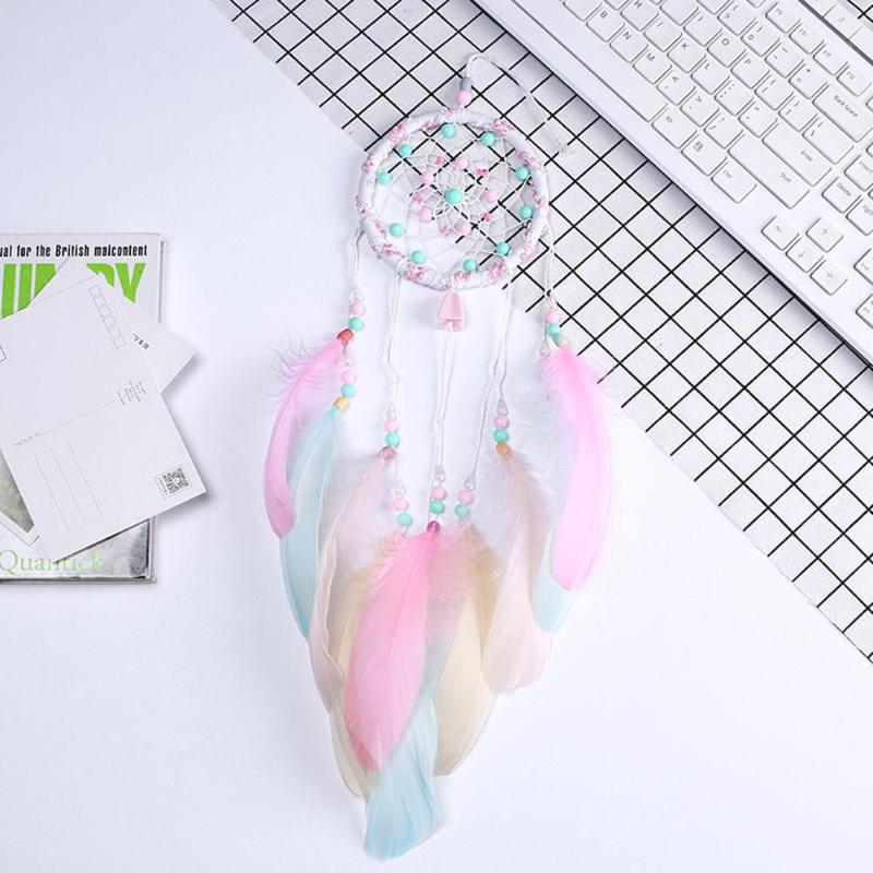 Pink Feather Dream Catcher Net Beads Dreamcatcher ... – Grandado