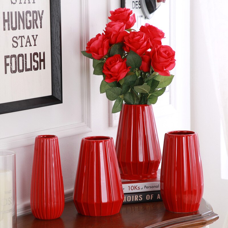 Classic Red Ceramic Vase Modern Desktop Vase Famil... – Vicedeal