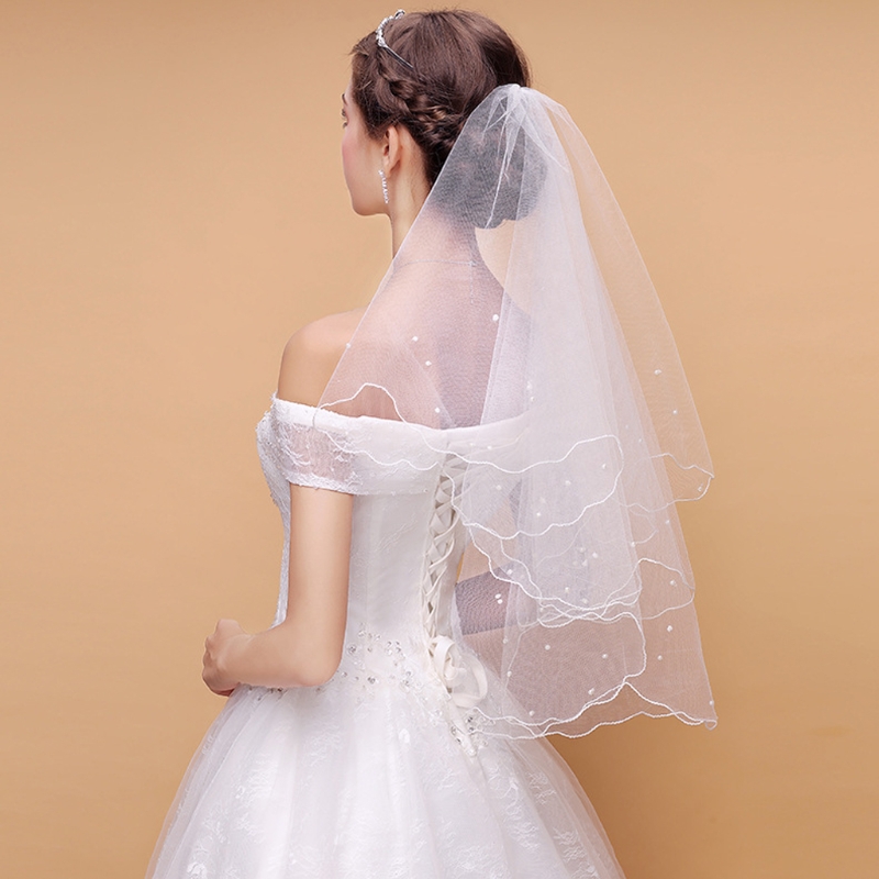 Women Pearl Bridal Veils Wedding Dress Veil Layers... – Vicedeal