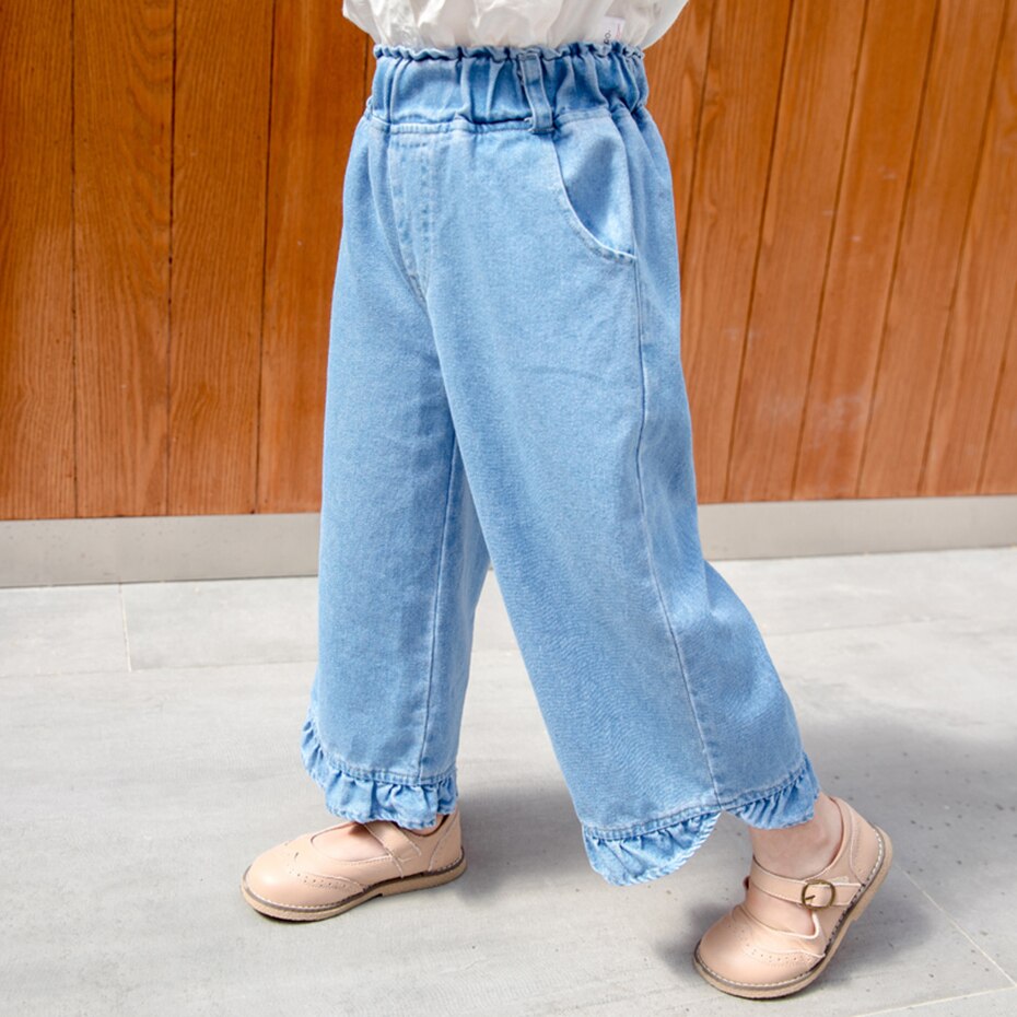 Girls Jeans Ruffles Jeans For Girls Solid Color Je... – Grandado