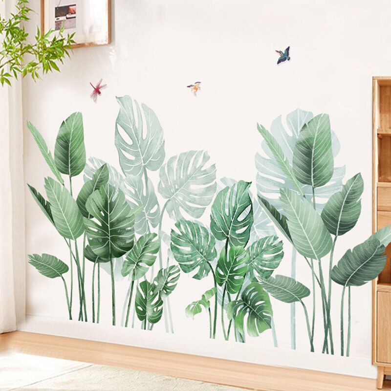 DIY Green Tropical Plant Leaves Stickers Wall Bord... – Grandado
