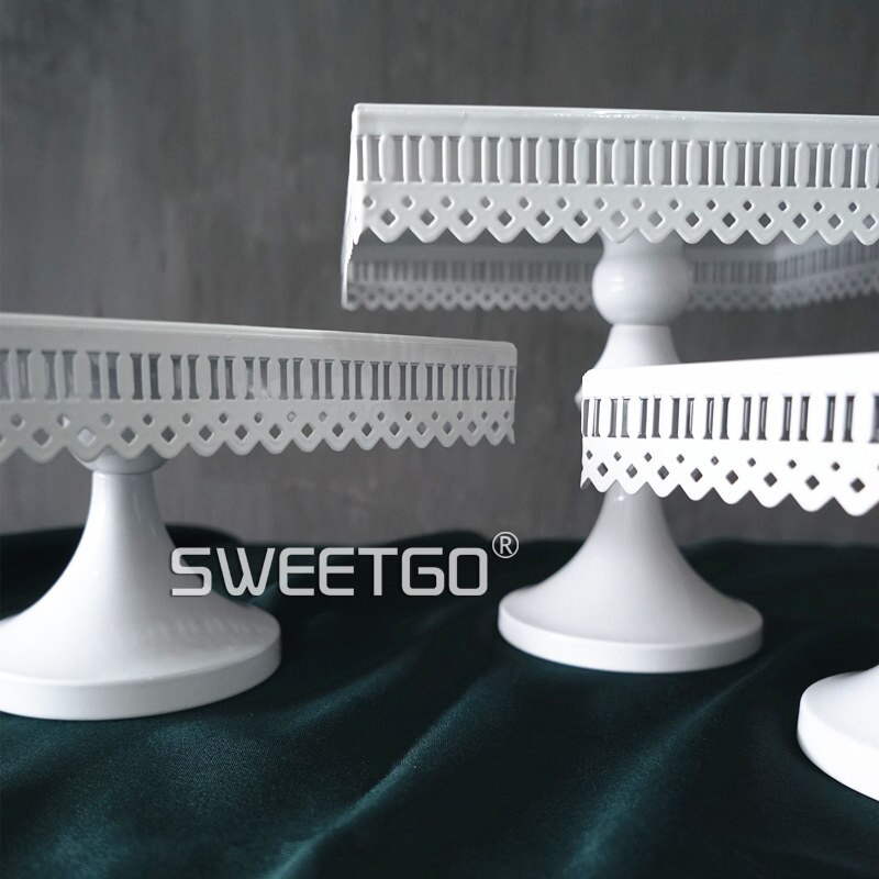 SWEETGO Square cake stand white iron metal cake to... – Grandado