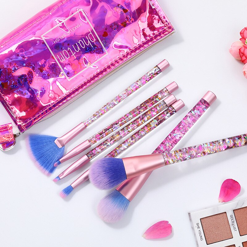 Set van 7 aquarium paillette glitter make-up kwast... – Vicedeal