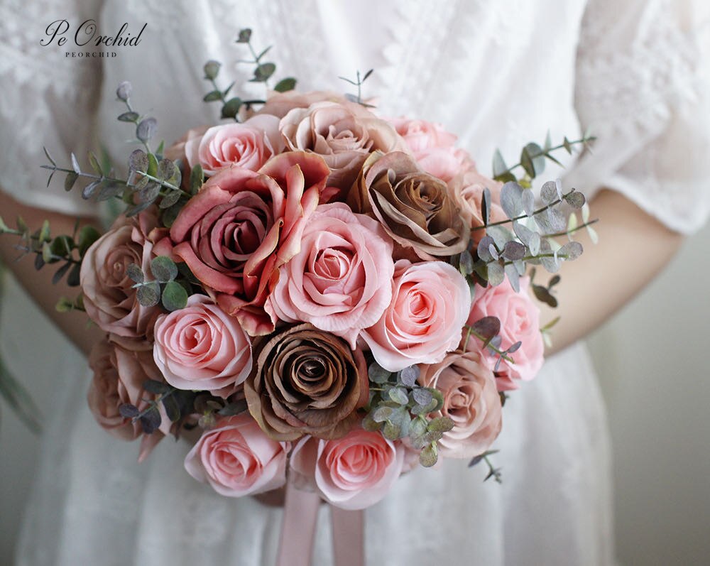 PEORCHID Vintage Rose Dusty Pink Wedding Bouquets ... – Vicedeal