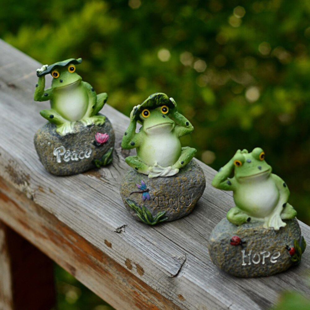 3 Pcs Frog Garden Statues Frogs Small lovely Decor... – Grandado