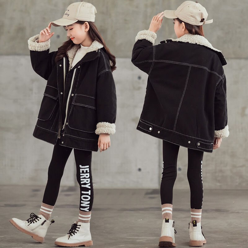 Winter Black Jackets for Girls Plus Velet Thick Tu... – Grandado