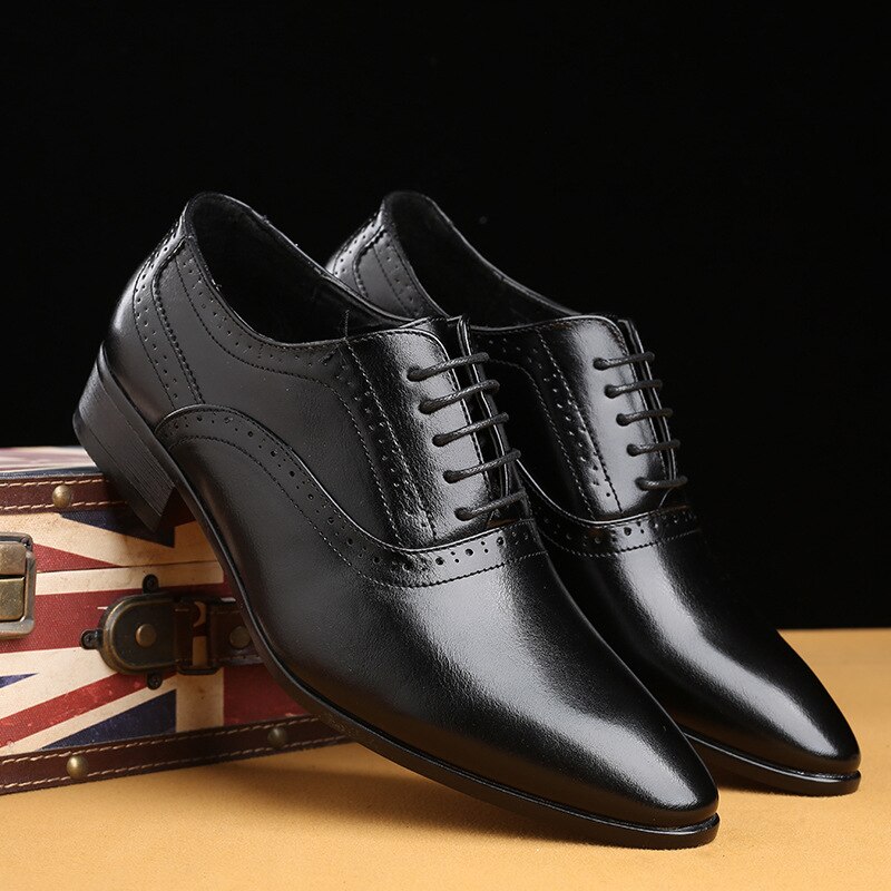 Leather shoes Men Dress Shoe Pointed Oxfords Shoes... – Grandado