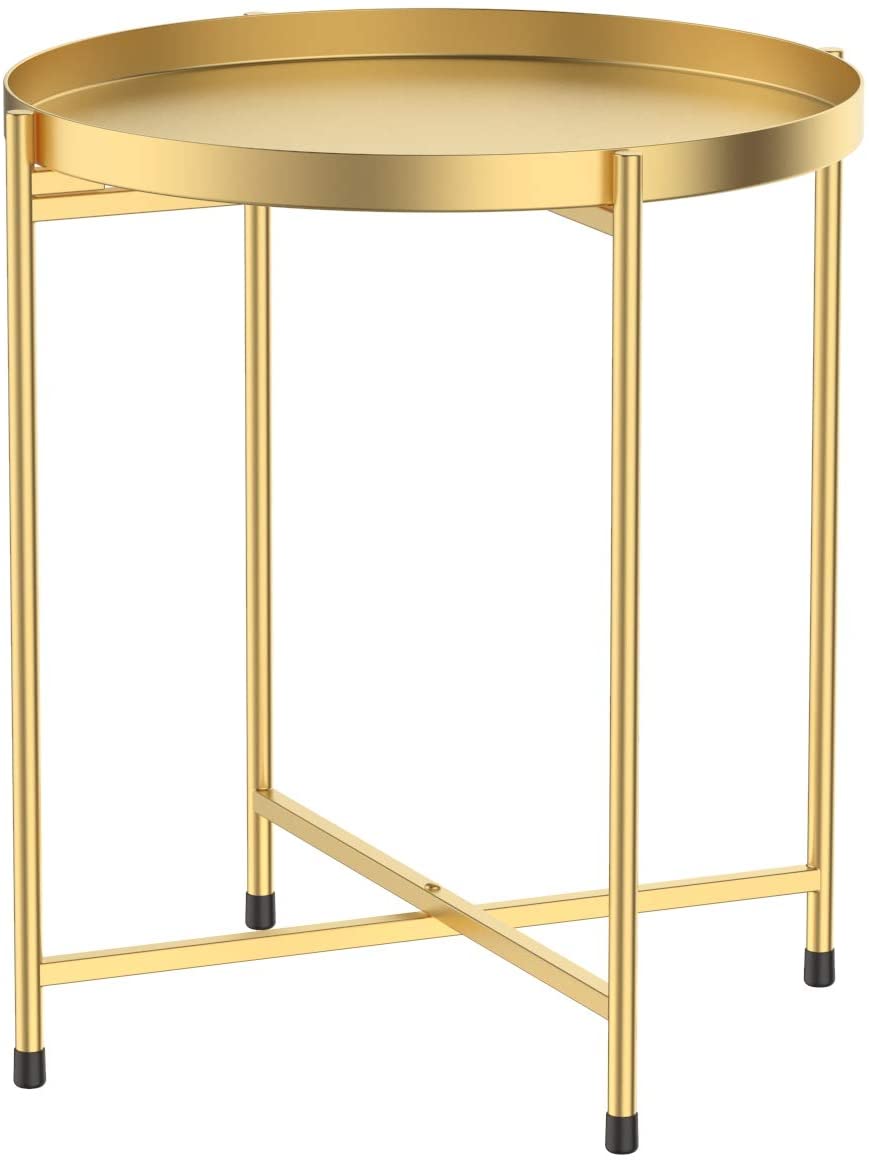 Tray Metal Round End Table,Gold Folding Small Side... – Vicedeal