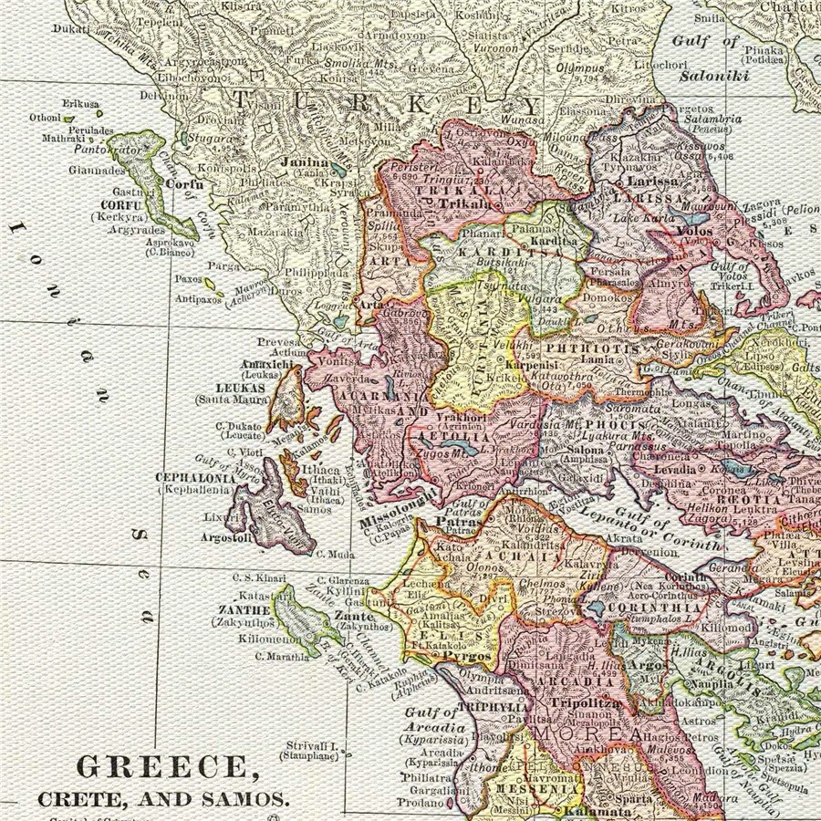 Vintage Map of Greece Retro Canvas Print Poster Ca... – Grandado
