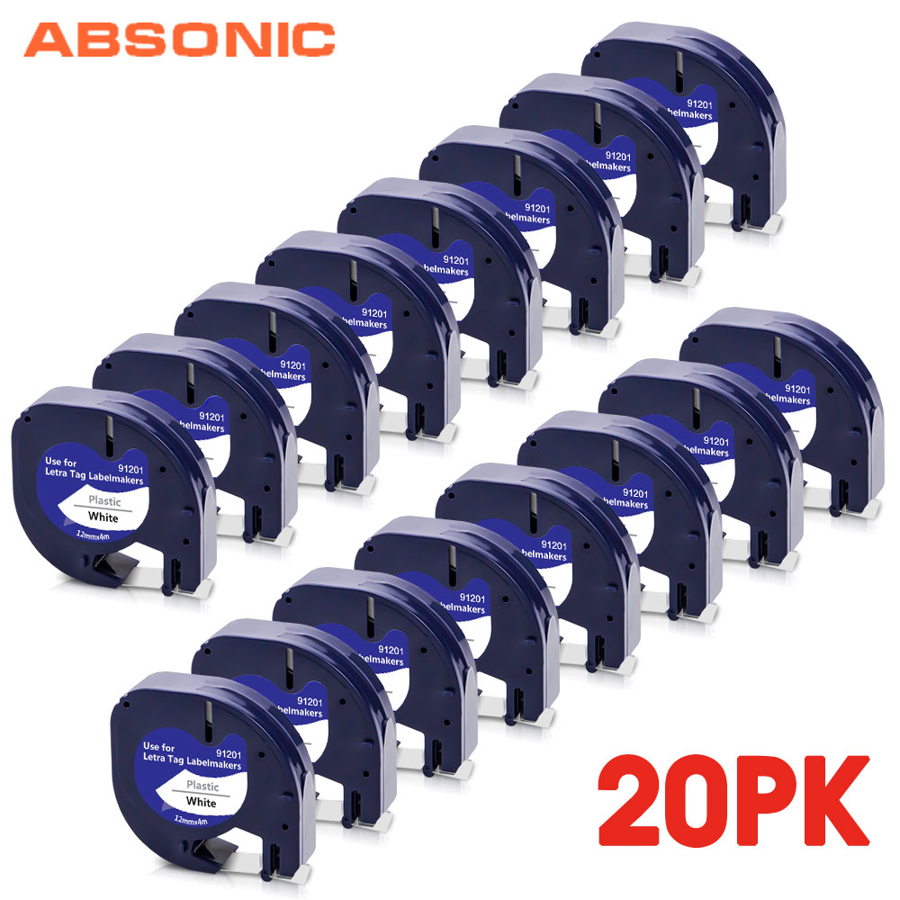 Absonic 20PK 91201 12mm Plastic Label Tape for Dym... – Grandado