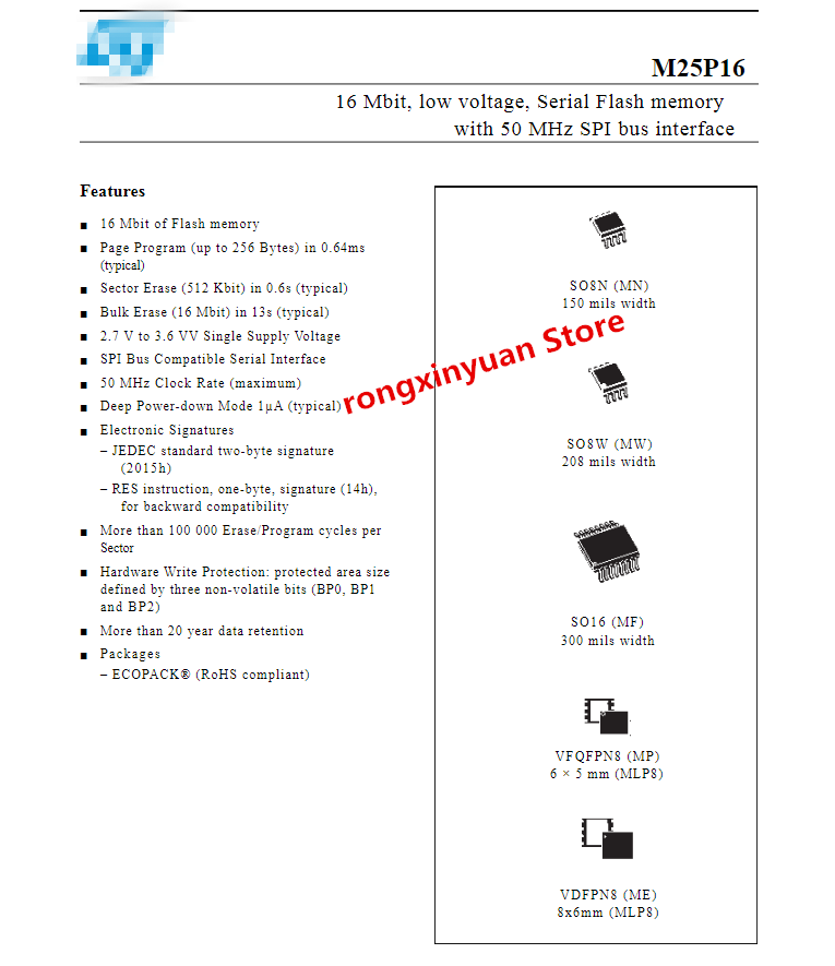 M25P16-VMP6TG 25P16V6G M25P16 25P16 16 Mbit, low v... – Grandado