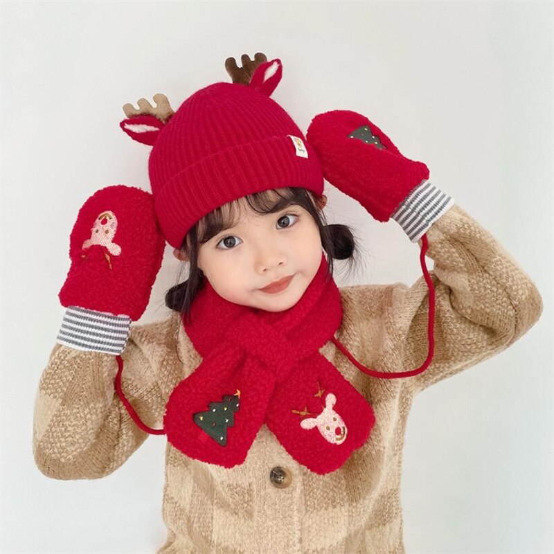 Kid Winter Hat Scarf GlovesBoys Girls Christmas Ca... – Grandado