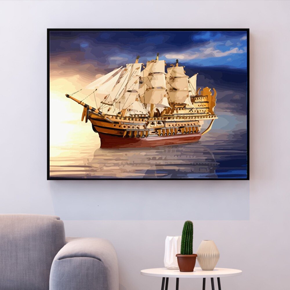 HUACAN Oil Painting Boat Pictures By Numbers Scene... – Grandado