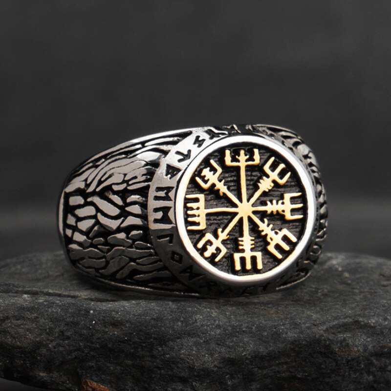 Retro Viking Symbol Aegishjalmur Ring Men's Stainl... – Grandado