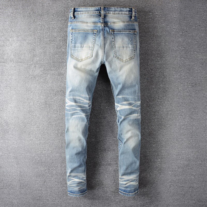Men's crystal ripped slim skinny jeans Streetwear ... – Vicedeal