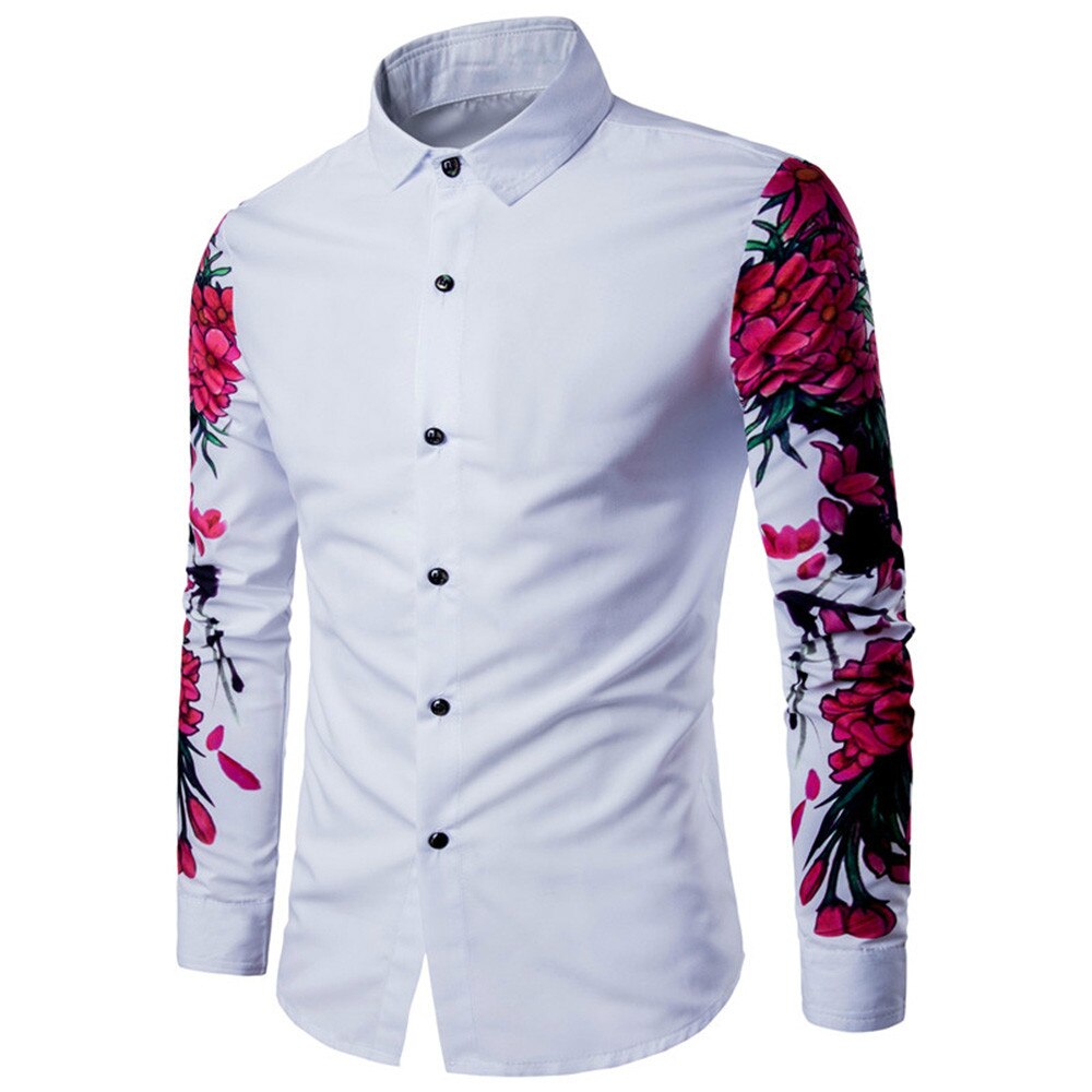 Herfst Man Shirt Patroon Lange Mouwen Bloemen Bloe... – Grandado