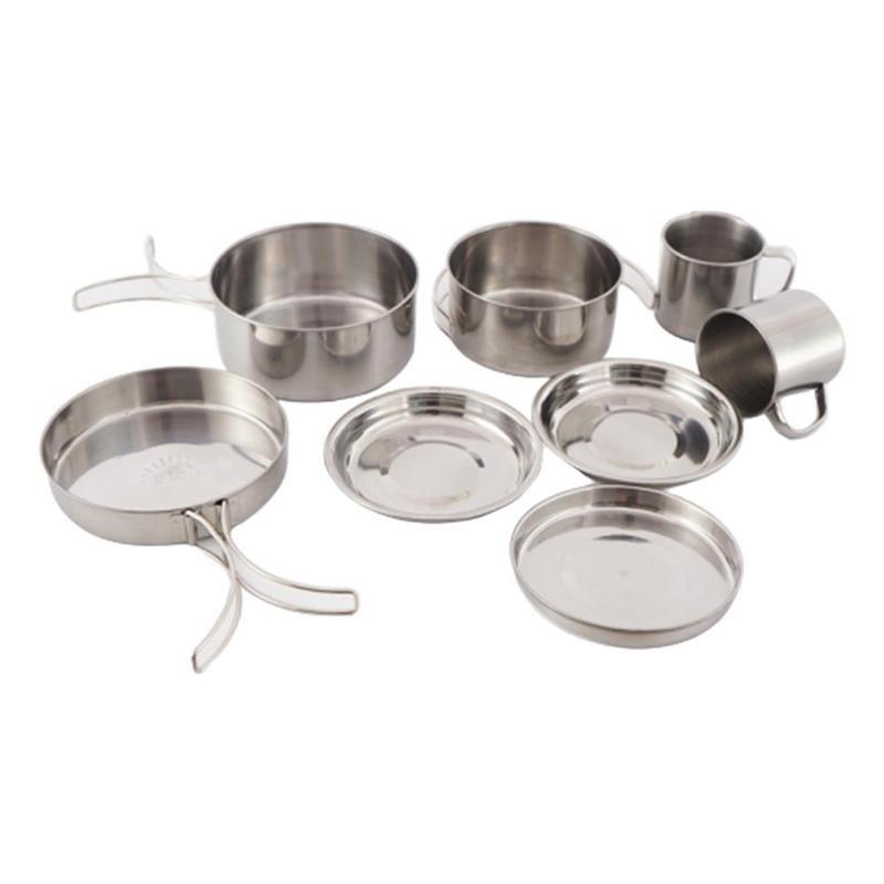 8 Stuks Camping Pot Kit Rvs Camping Draagbare Kit ... – Vicedeal