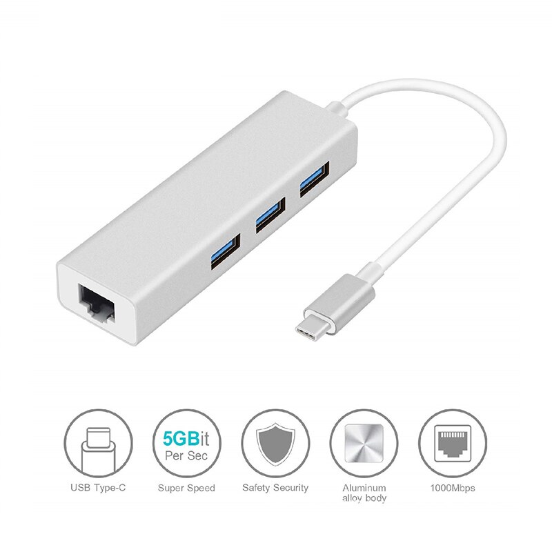 USB Type C hub om Rj45 1000M Gigabite Ethernet 3 U... – Vicedeal