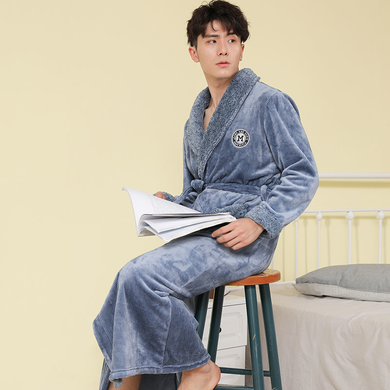 Flannel Men Nightwear Negligee Winter Coral Fleece... – Grandado