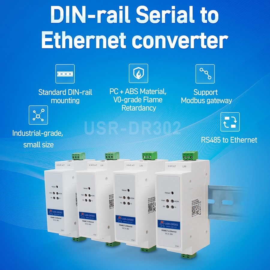 USR-DR302 Din Rail Serial RS485 to Ethernet TCP IP... – Grandado