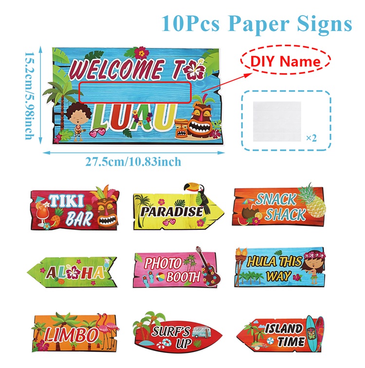 10 Pieces Luau Party Welcome Sign Tropical Hawaiia... – Grandado