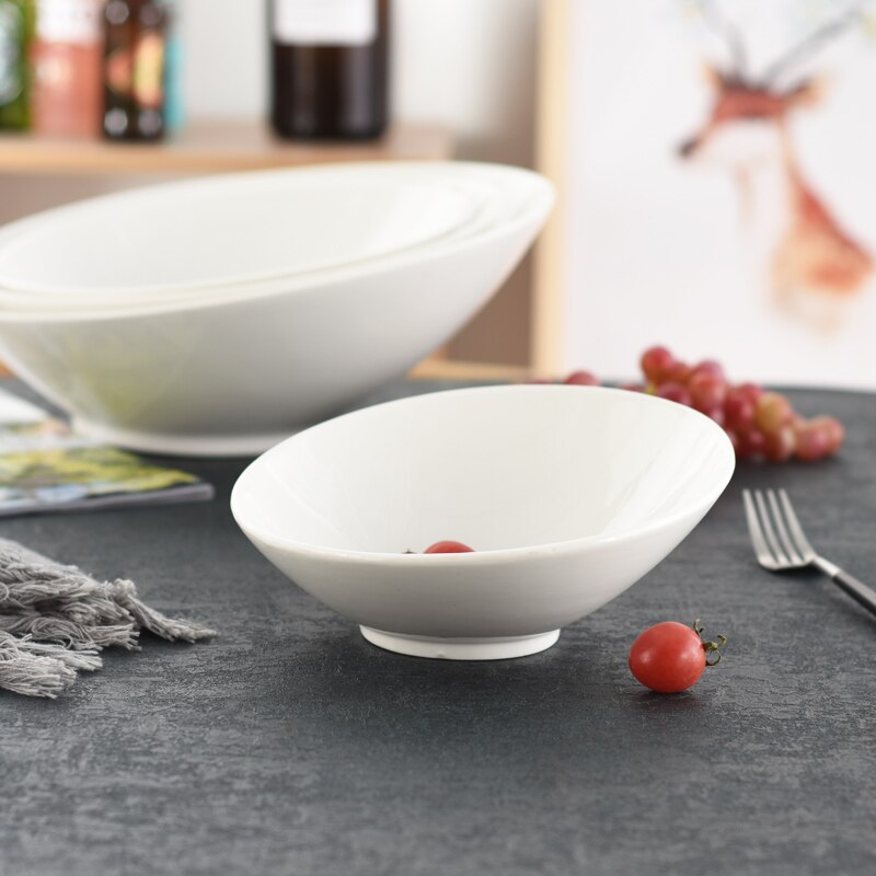 Pure White Ceramic Oblique Bowl Fruit Salad Noodle... – Vicedeal