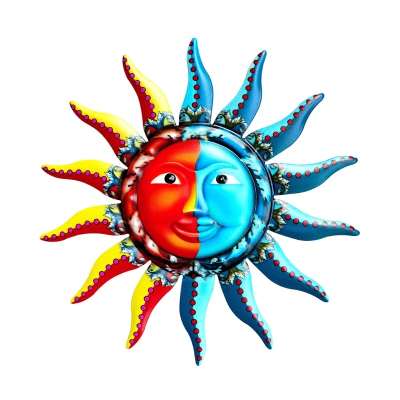 Iron Sun Statue Colorful Sun Face Sculpture Wall A... – Grandado